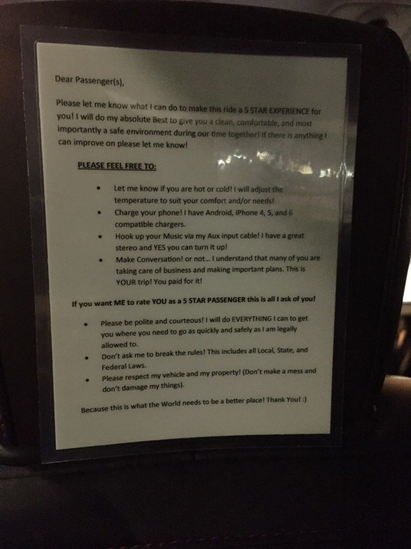This Uber Driver Lays Out Three Simple Rules to Get a 5-Star Rating as ...
